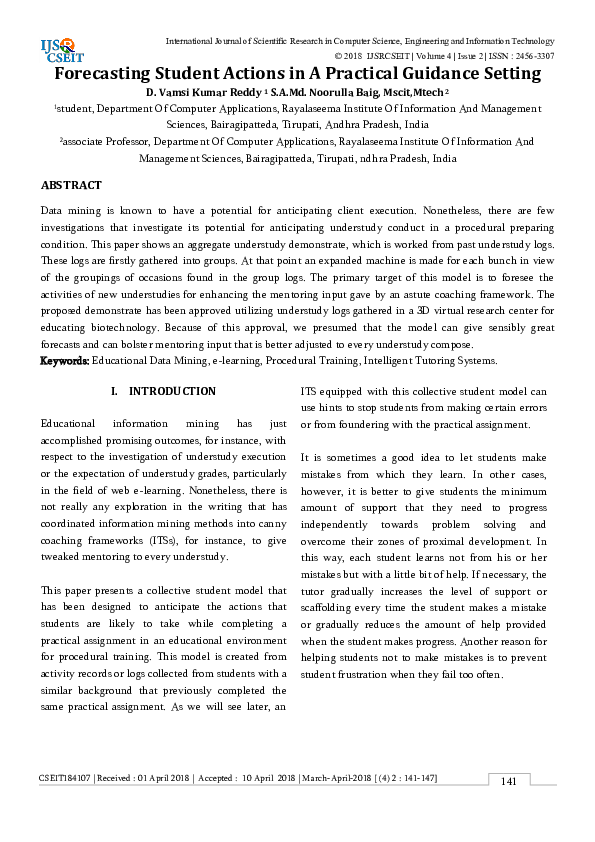 (PDF) Forecasting Student Actions In A Practical Guidance Setting