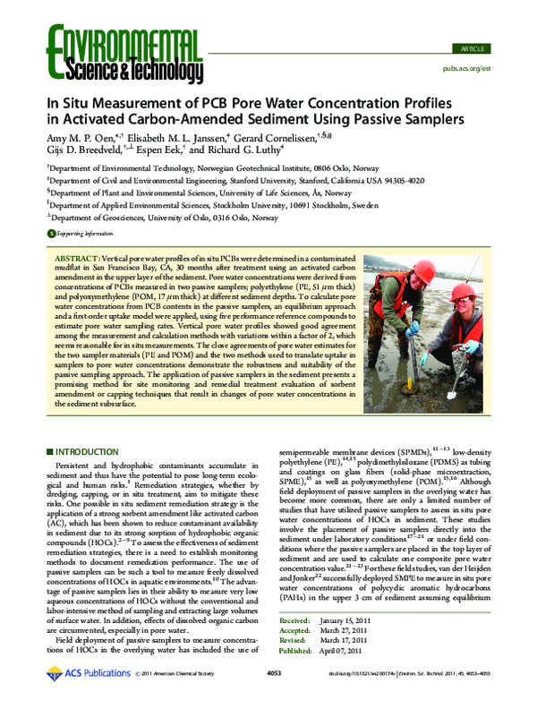 (PDF) In Situ Measurement of PCB Pore Water Concentration Profiles in ...