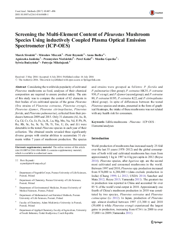 (PDF) Screening the Multi-Element Content of Pleurotus Mushroom Species ...