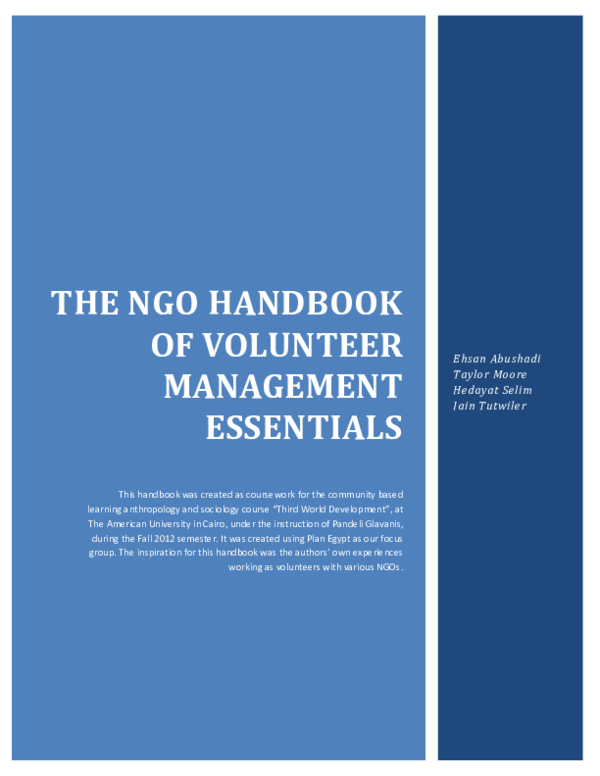 (PDF) The NGO handbook of volunteer management essentials