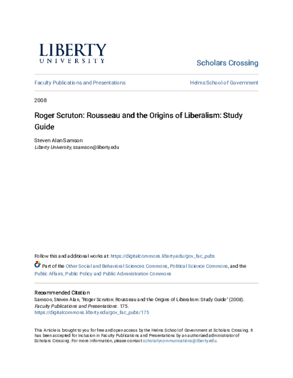 (PDF) Roger Scruton: Rousseau and the Origins of Liberalism: Study Guide
