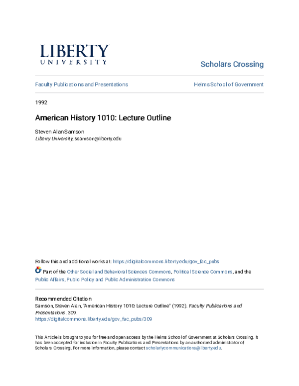 (PDF) American History 1010: Lecture Outline