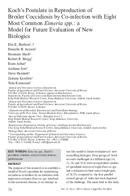 (PDF) Koch's Postulate in Reproduction of Broiler Coccidiosis by Co-infection with Eight Most ...