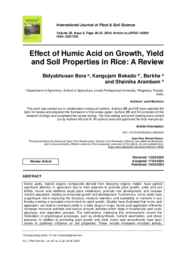 (PDF) Effect of Humic Acid on Growth, Yield and Soil Properties in Rice ...