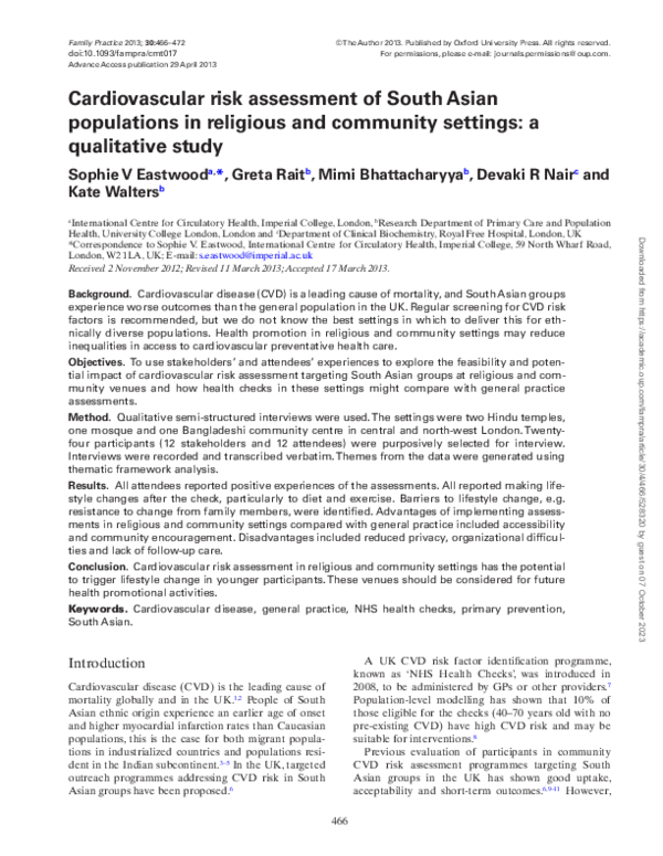 (PDF) Cardiovascular risk assessment of South Asian populations in ...