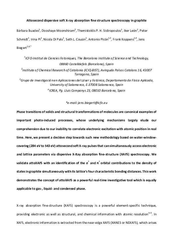 (PDF) Attosecond dispersive soft X-ray absorption fine-structure spectroscopy in graphite