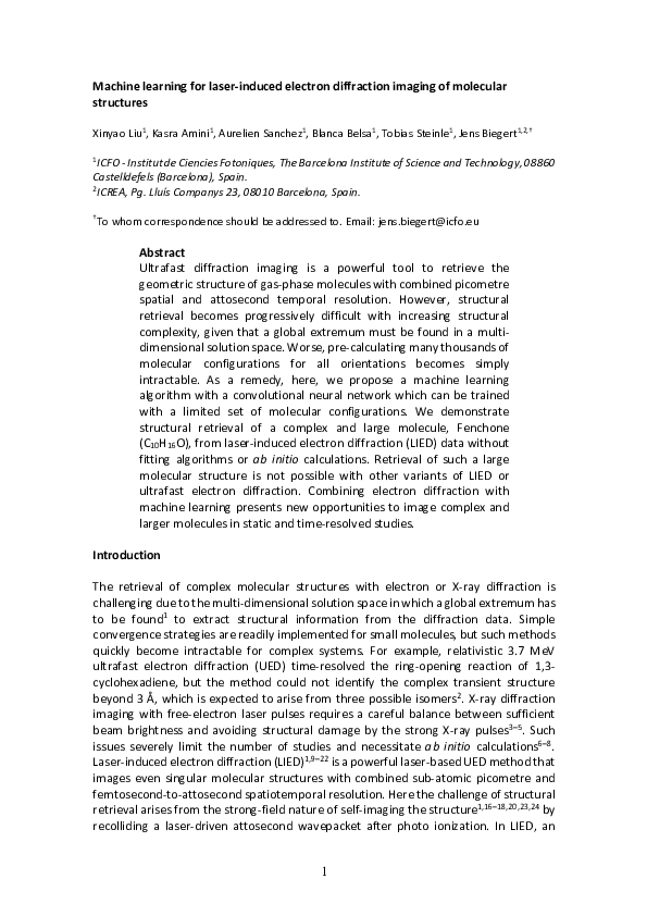 (PDF) Machine learning for laser-induced electron diffraction imaging of molecular structures
