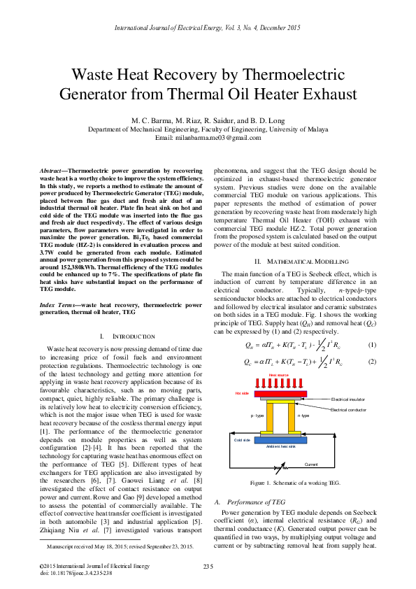(PDF) Waste Heat Recovery by Thermoelectric Generator from Thermal Oil ...