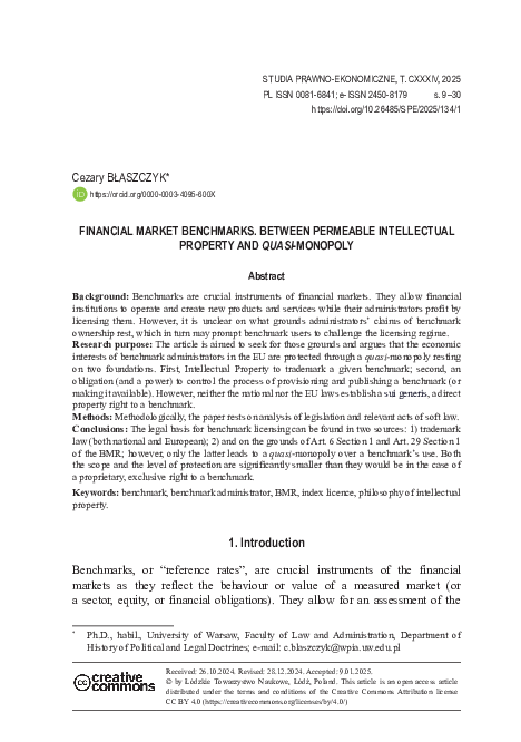 (PDF) Financial market benchmarks. Between permeable intellectual ...