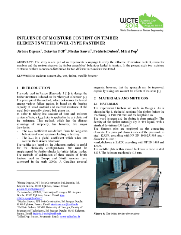 (PDF) Influence of Moisture Content on Timber Elements with Dowel-Type ...
