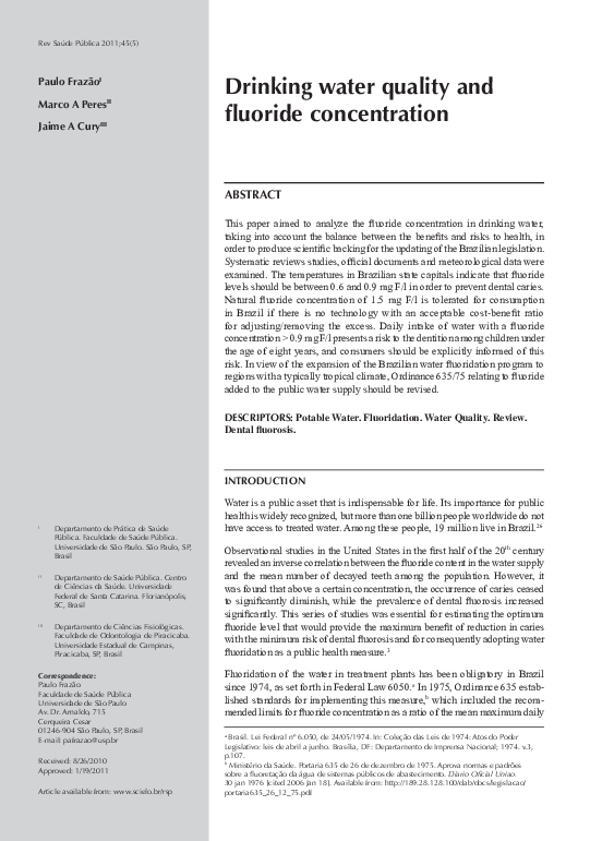 (PDF) Drinking water quality and fl uoride concentration