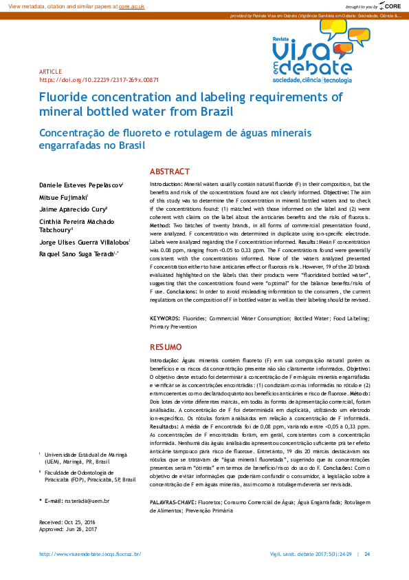 (PDF) Fluoride concentration and labeling requirements of mineral ...