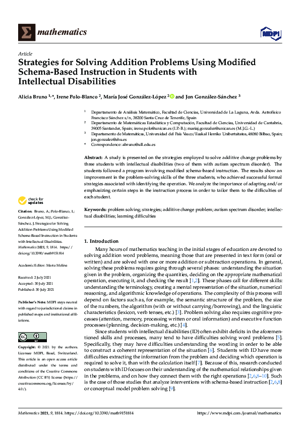 (PDF) Strategies for Solving Addition Problems Using Modified Schema ...
