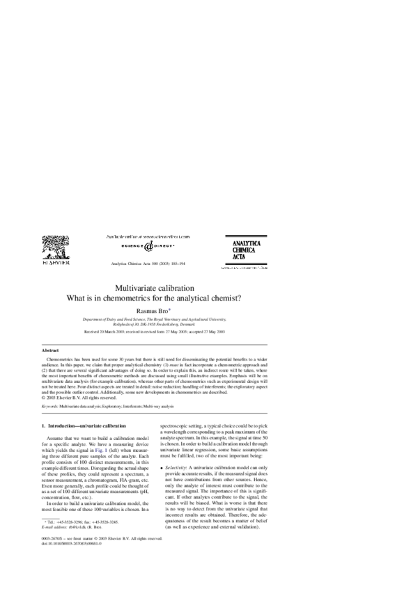 Pdf Multivariate Calibration