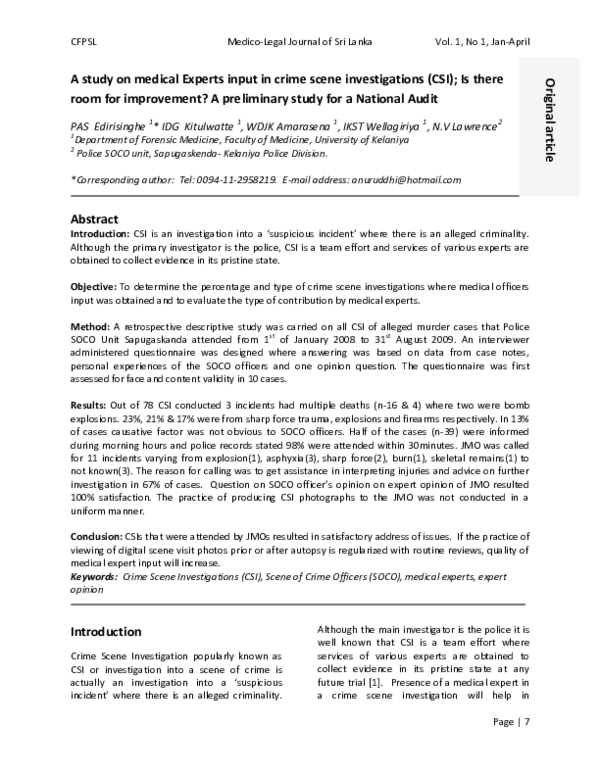 (PDF) A study on medical experts input in crime scene investigations ...
