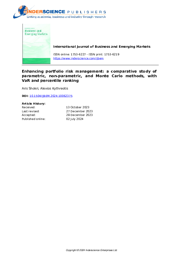 (PDF) Enhancing Portfolio Risk Management: A Comparative Study of Parametric, Non-Parametric ...