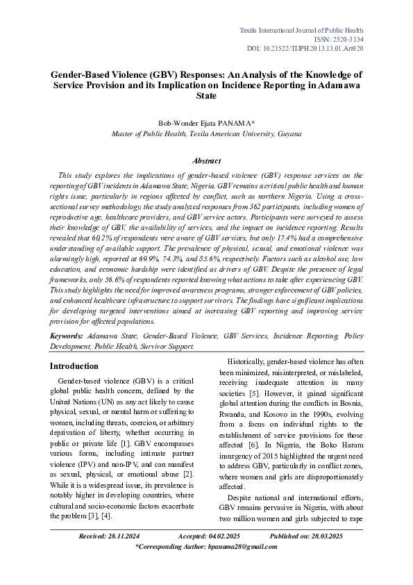 (PDF) Gender-Based Violence (GBV) Responses: An Analysis of the ...