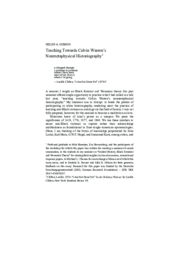(PDF) Gibson Teaching Towards Calvin Warren's Nonmetaphysical ...