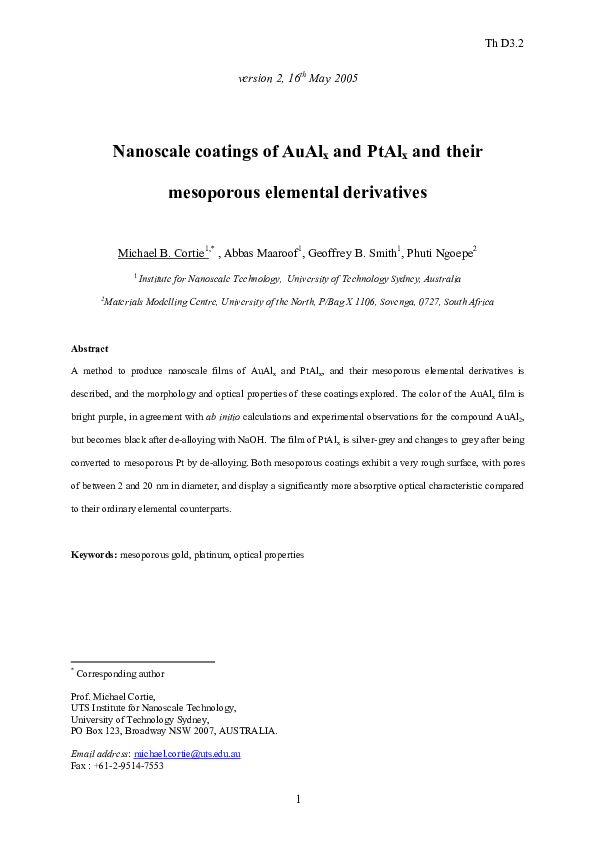 (PDF) Nanoscale coatings of AuAlx and PtAlx and their mesoporous elemental derivatives