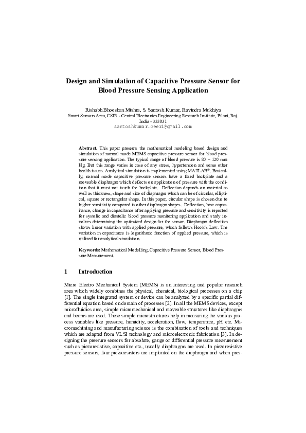 (PDF) Design and Simulation of Capacitive Pressure Sensor for Blood ...