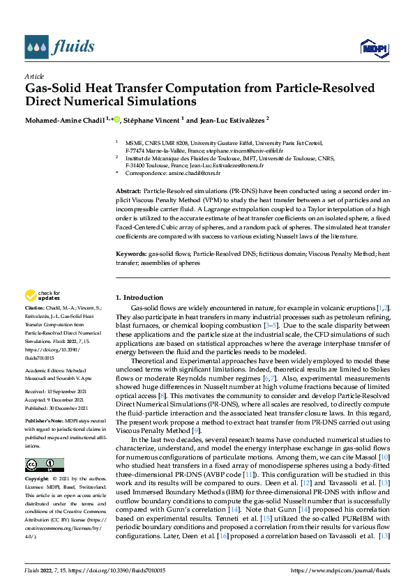 (PDF) Gas-Solid Heat Transfer Computation from Particle-Resolved Direct Numerical Simulations
