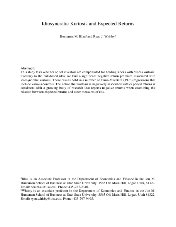 (PDF) Does it Pay to Have Fat Tails? Examining Kurtosis and the Cross ...