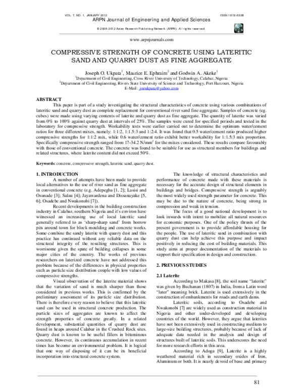 (PDF) Compressive strength of concrete using lateritic sand and quarry ...