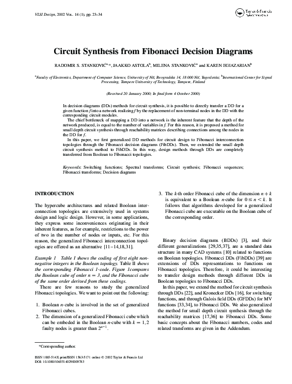 (PDF) Circuit Synthesis from Fibonacci Decision Diagrams