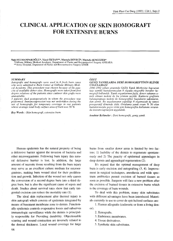 (PDF) Clinical Application of Skin Homograft For Extensive Burns