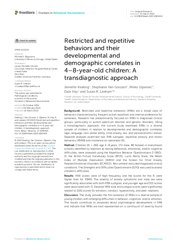 (PDF) Restricted and repetitive behaviors and their developmental and ...