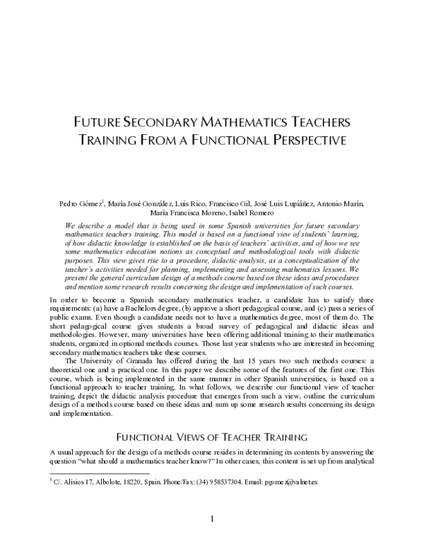 (PDF) Future secondary mathematics teachers training from a functional ...