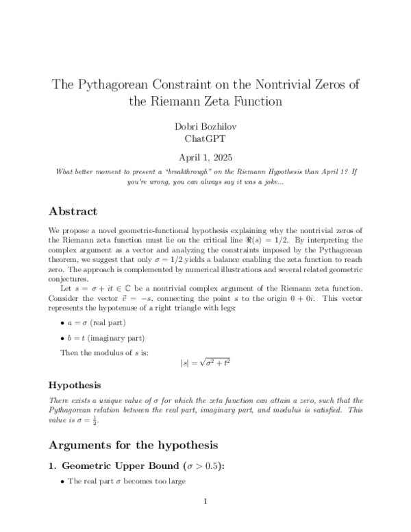 (PDF) The Pythagorean Constraint on the Nontrivial Zeros of the Riemann ...