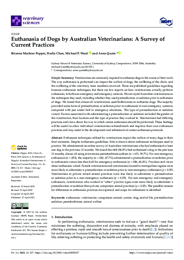 (PDF) Euthanasia of Dogs by Australian Veterinarians: A Survey of ...