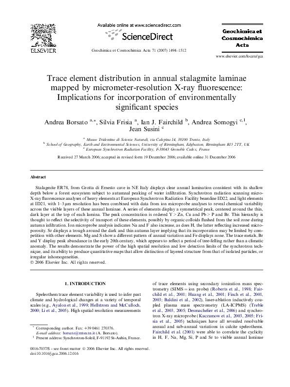 (PDF) Trace element distribution in annual stalagmite laminae mapped by ...