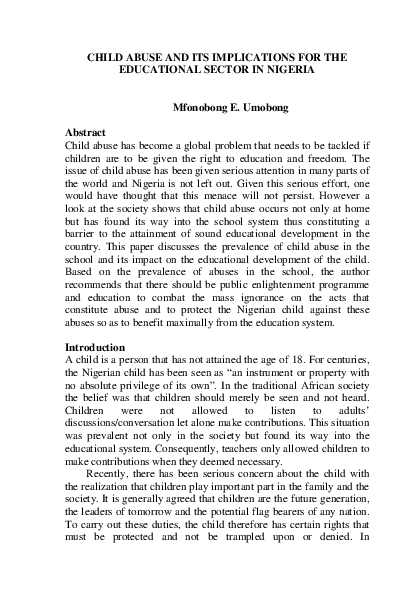 (PDF) CHILD ABUSE AND ITS IMPLICATIONS FOR THE EDUCATIONAL SECTOR IN ...