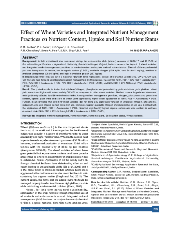 (PDF) Effect of Wheat Varieties and Integrated Nutrient Management ...