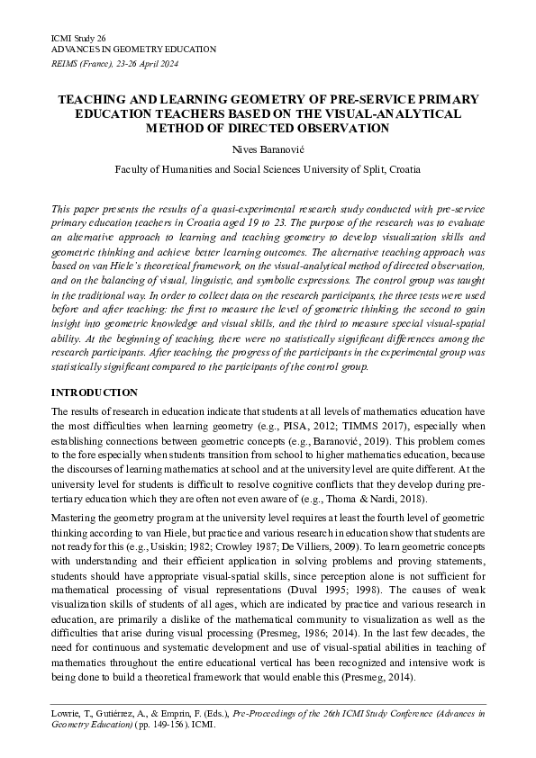 (PDF) TEACHING AND LEARNING GEOMETRY OF PRE-SERVICE PRIMARY EDUCATION TEACHERS BASED ON THE ...