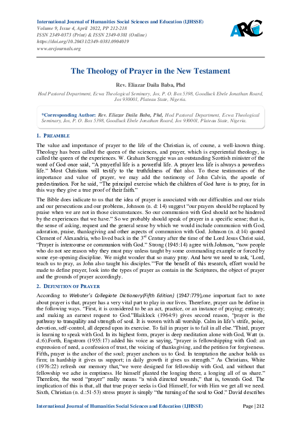 (PDF) The Theology of Prayer in the New Testament