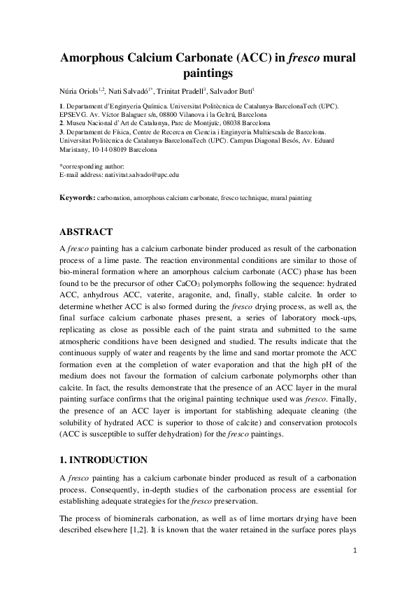 (PDF) Amorphous calcium carbonate (ACC) in fresco mural paintings