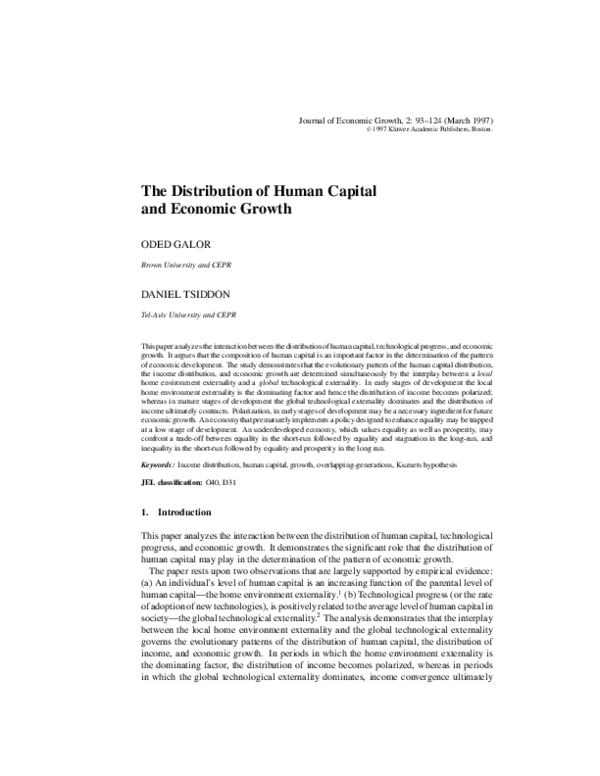 (PDF) The Distribution of Human Capital and Economic Growth