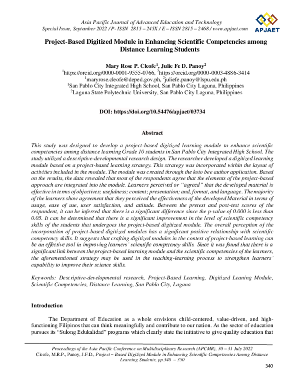 (PDF) Project-Based Digitized Module in Enhancing Scientific ...