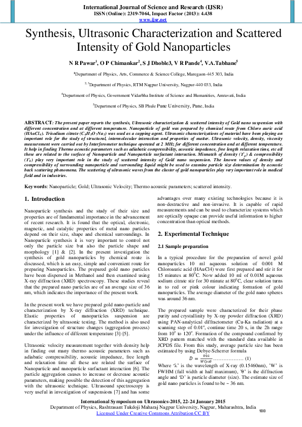 (PDF) Licensed Under Creative Commons Attribution CC BY Synthesis, Ultrasonic Characterization ...