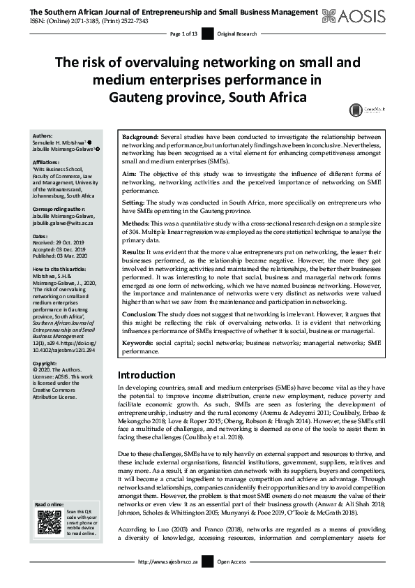 (PDF) The risk of overvaluing networking on small and medium ...