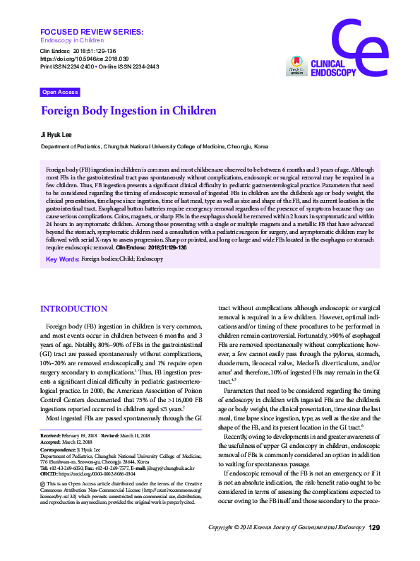 (PDF) Foreign body ingestion in children