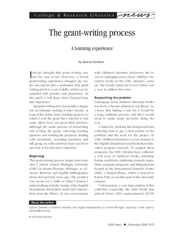 (PDF) The grant-writing process: A learning experience