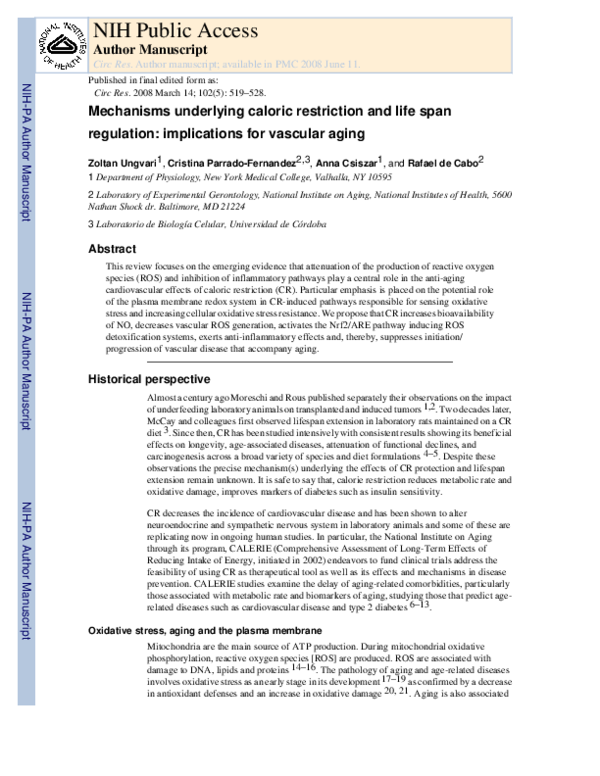 (PDF) Mechanisms Underlying Caloric Restriction and Lifespan Regulation