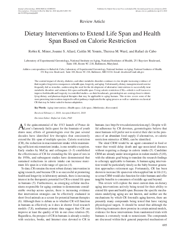 (PDF) Dietary Interventions to Extend Life Span and Health Span Based ...