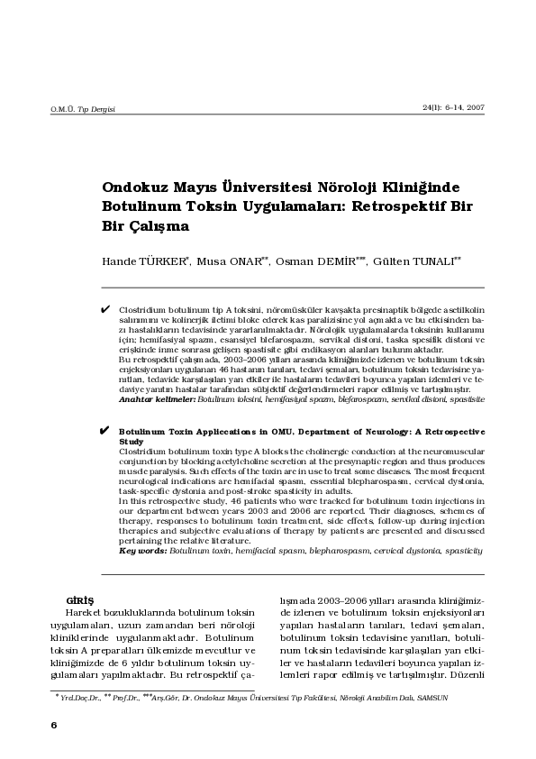 (PDF) Omü Nöroloji Kliniğinde Botulinum Toksin Uygulamaları ...