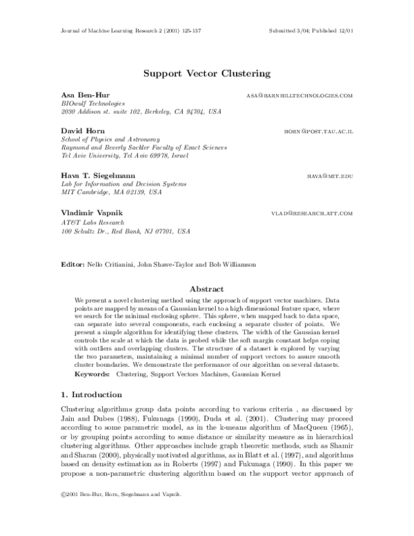 (PDF) Support vector clustering