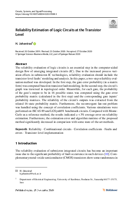 (PDF) Reliability Estimation of Logic Circuits at the Transistor Level
